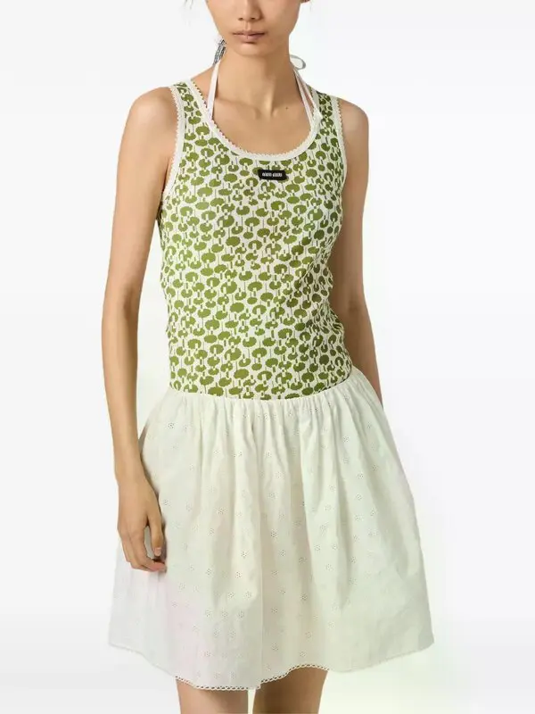 Miu Miu Sleeveless Floral Print Cotton Tank Top - Neutrals