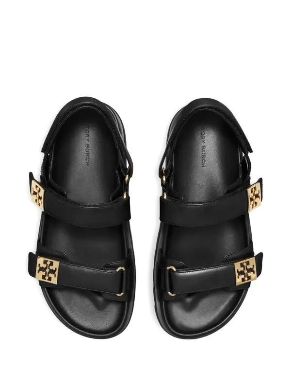Tory Burch Mellow Leather Sandals With Logo Plaque - Black