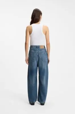 Hugo Barrel-leg Mid-rise Jeans In Indigo Wash