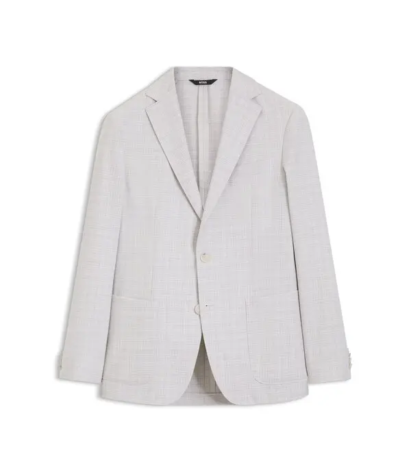 BOSS Slim-fit Blazer In Checked Virgin Wool And Cotton - White