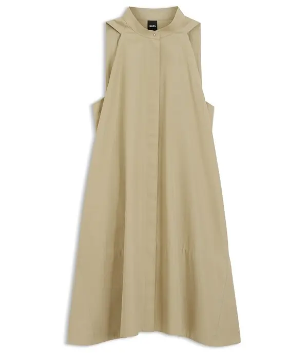 BOSS Relaxed-fit Sleeveless Cotton Poplin Dress With Stand Collar - Khaki