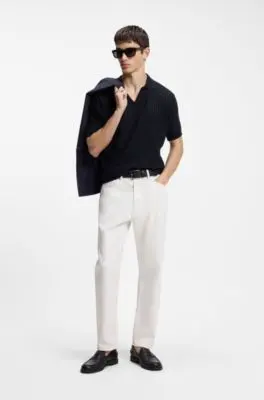 Hugo Johnny-collar Knit Polo In A Cotton-linen Jacquard