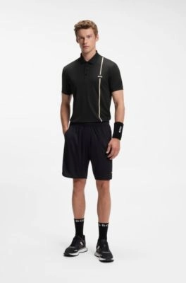 BOSS Active Quick-dry Polo Shirt With Signature Stripe - Black