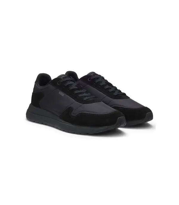 BOSS Lace-up Sneakers In Lightweight Fabric With Suede Trims - Black