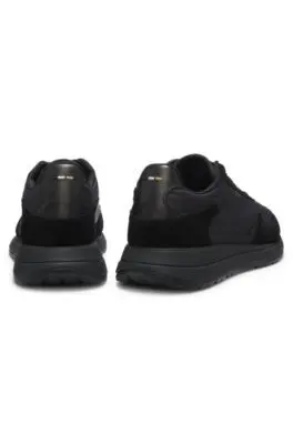 BOSS Lace-up Sneakers In Lightweight Fabric With Suede Trims - Black