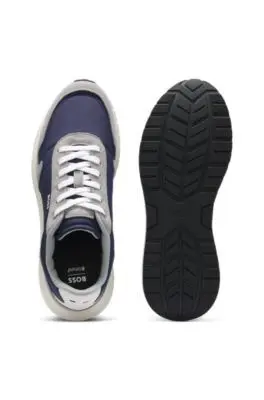 BOSS Lace-up Sneakers In Lightweight Fabric With Suede Trims - Light Grey