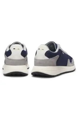 BOSS Lace-up Sneakers In Lightweight Fabric With Suede Trims - Light Grey