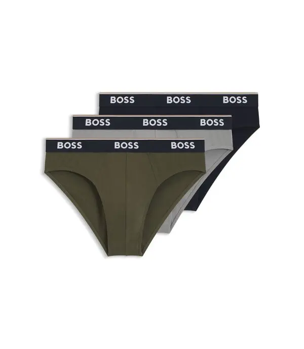 BOSS Three-pack Of Logo-waistband Briefs In Stretch Cotton - Light Blue