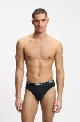 BOSS Three-pack Of Logo-waistband Briefs In Stretch Cotton - Light Blue