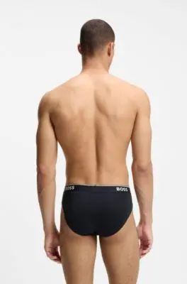 BOSS Three-pack Of Logo-waistband Briefs In Stretch Cotton - Light Blue