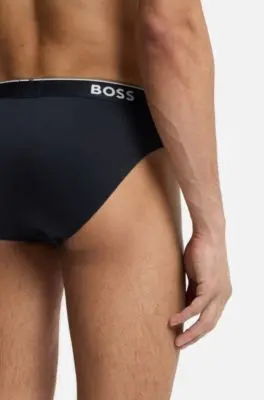 BOSS Three-pack Of Logo-waistband Briefs In Stretch Cotton - Light Blue