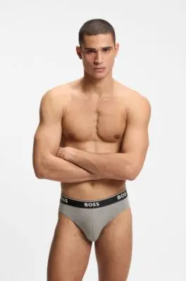 BOSS Three-pack Of Logo-waistband Briefs In Stretch Cotton - Light Blue