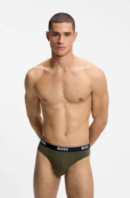 BOSS Three-pack Of Logo-waistband Briefs In Stretch Cotton - Light Blue