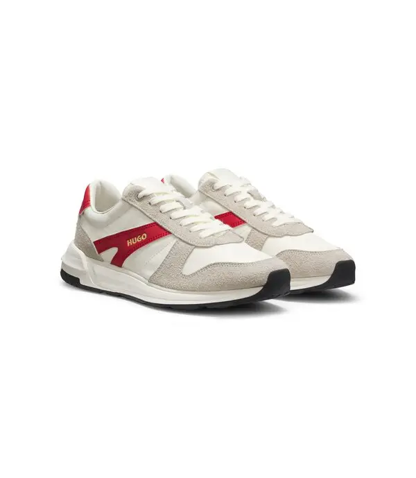 Hugo Suede-trim Sneakers With Logo Details - White