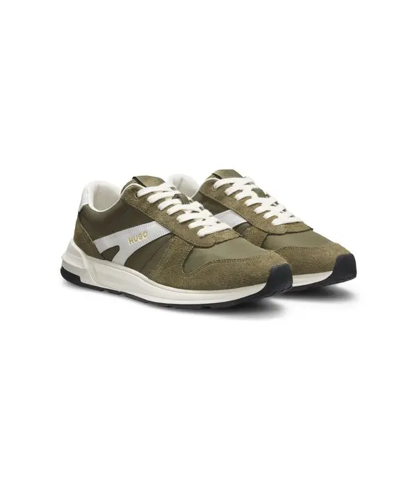 Hugo Suede-trim Sneakers With Logo Details - Light Green