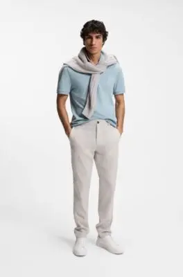BOSS Stretch-cotton Slim-fit Polo Shirt With Logo Patch - Light Blue