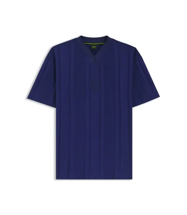 BOSS Textured-stripe T-shirt In Cotton - Blue