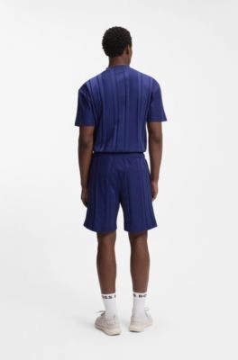 BOSS Textured-stripe T-shirt In Cotton - Blue