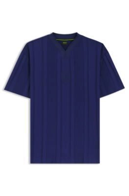 BOSS Textured-stripe T-shirt In Cotton - Blue
