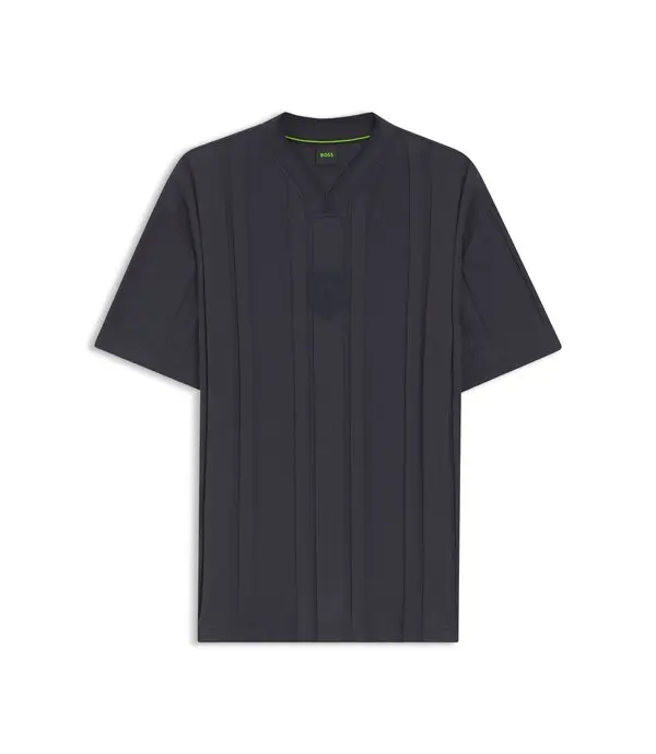 BOSS Textured-stripe T-shirt In Cotton - Dark Blue