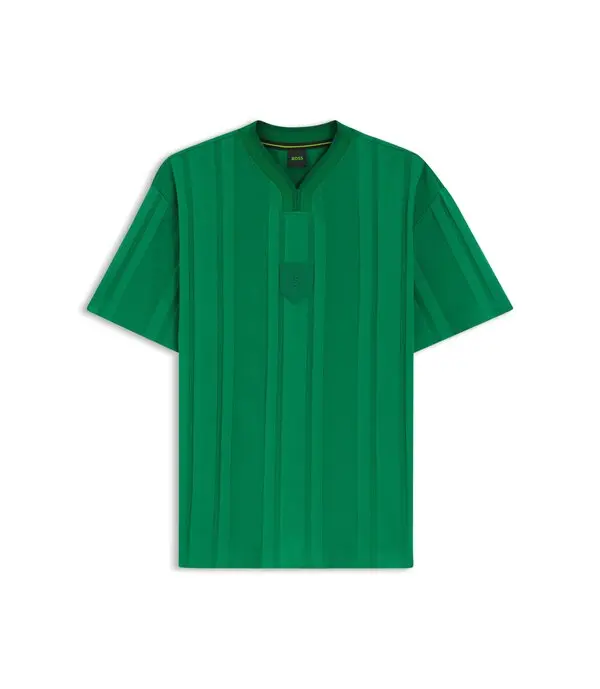 BOSS Textured-stripe T-shirt In Cotton - Green