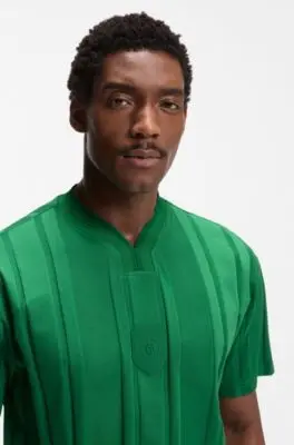BOSS Textured-stripe T-shirt In Cotton - Green