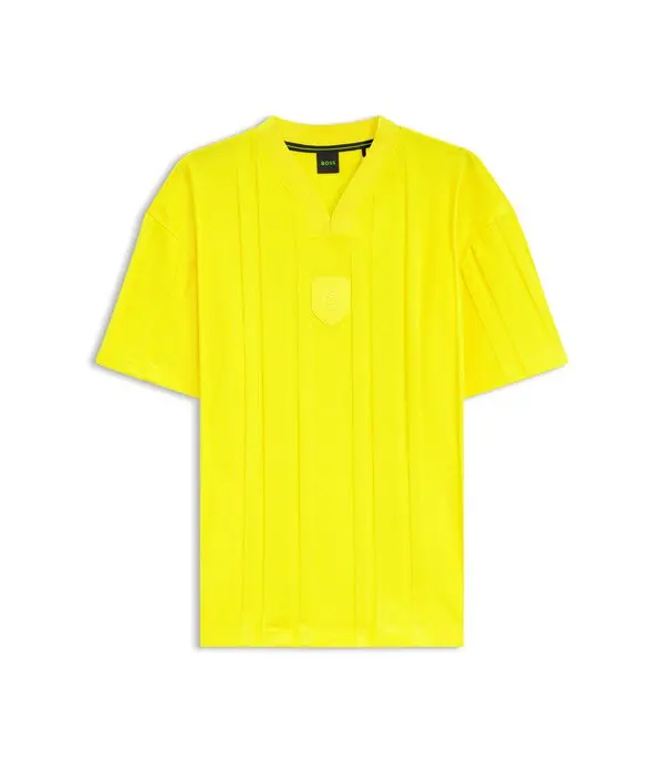 BOSS Textured-stripe T-shirt In Cotton - Yellow