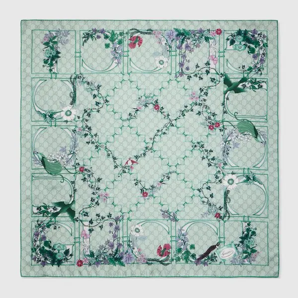 Gucci Printed Silk Twill Carré Silk - Green