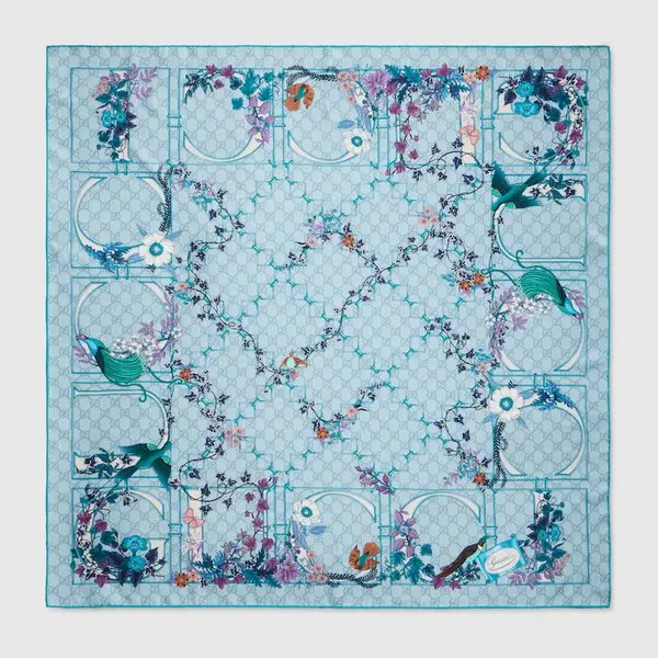 Gucci Printed Silk Twill Carr - Blue