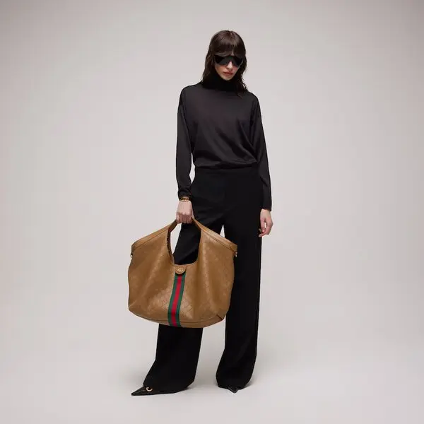 Gucci Giglio Large Tote Bag In Leather - Beige