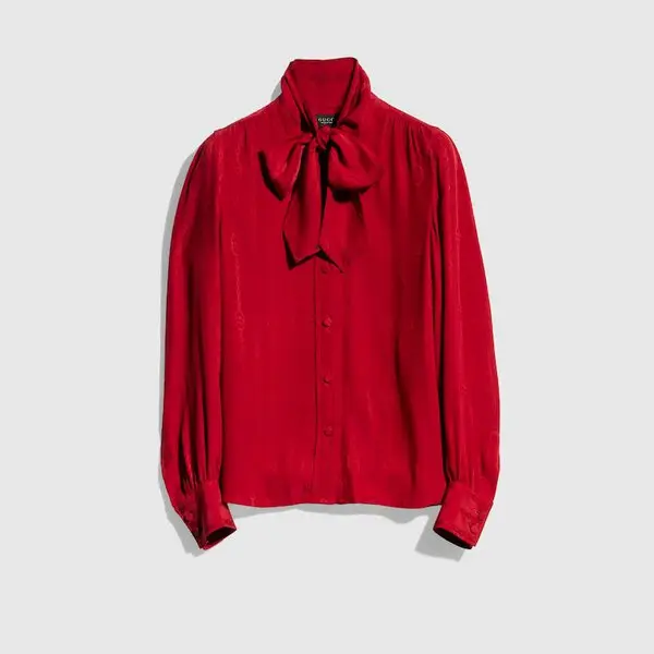 Gucci Silk Jacquard Shirt With Interlocking G Chain Motif