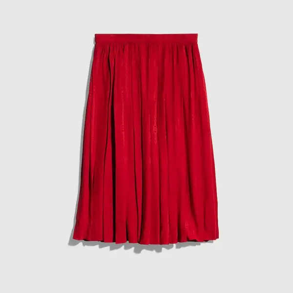 Gucci Interlocking G Chain Silk Jacquard Pleated Midi Skirt