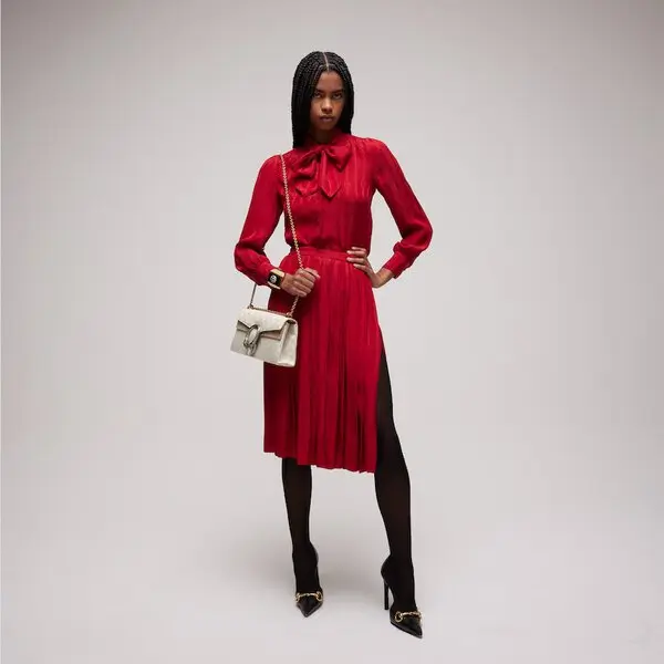 Gucci Interlocking G Chain Silk Jacquard Pleated Midi Skirt