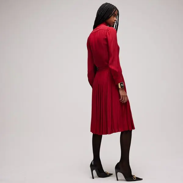 Gucci Interlocking G Chain Silk Jacquard Pleated Midi Skirt