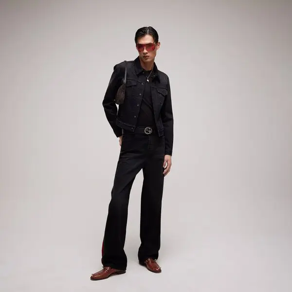 Gucci Washed Cotton Denim Jacket With Web Detail