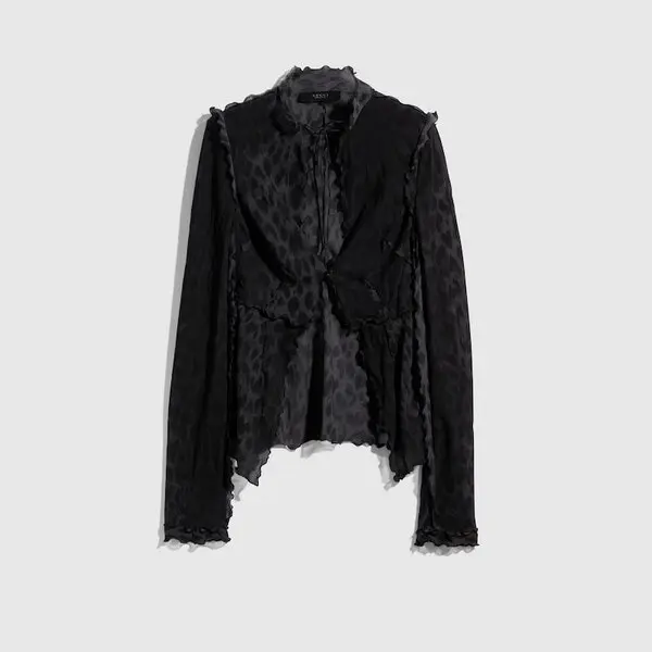 Gucci Printed Silk Blend Shirt With Frill Trim