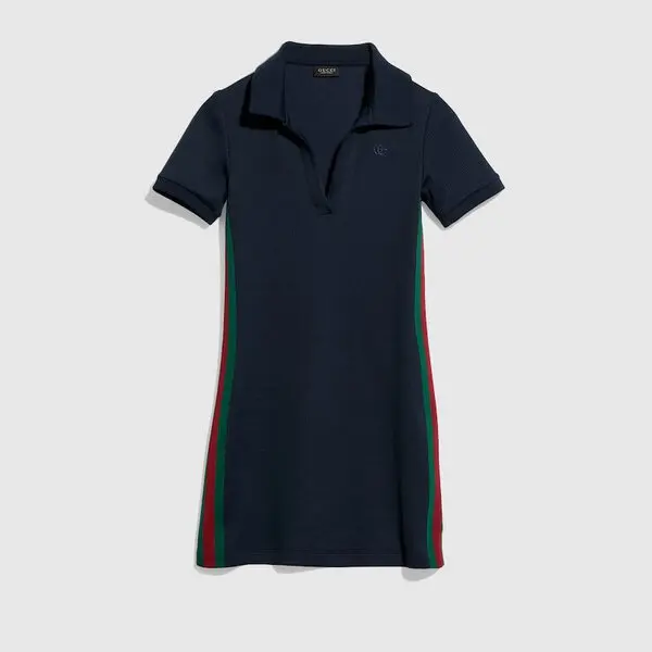 Gucci Rib Cotton Jersey Dress With Web Inserts - Blue