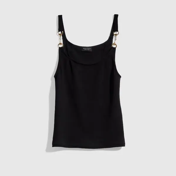 Gucci Viscose Crêpe Jersey Top With Horsebit Detail - Black
