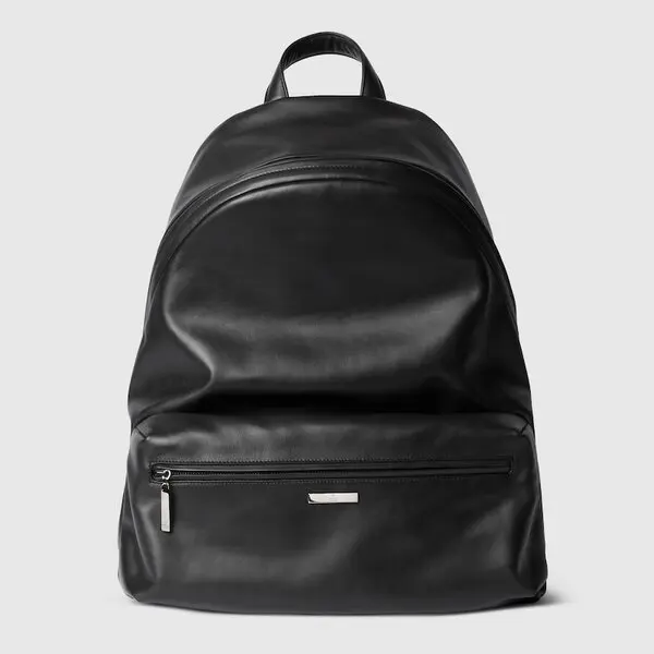 Gucci Leather Backpack With Logo Plaque - Black