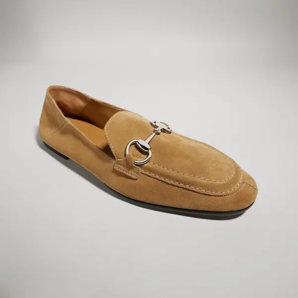 Gucci Jordaan Soft Suede Loafer With Horsebit Detail - Beige