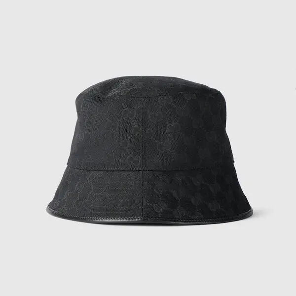 Gucci Gg Cotton Canvas Bucket Hat With Leather Trim - Black