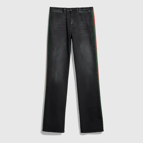 Gucci Stretch Cotton Denim Pants With Web Detail