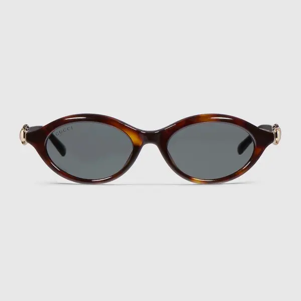 Gucci Oval Frame Sunglasses With Horsebit Detail - Beige