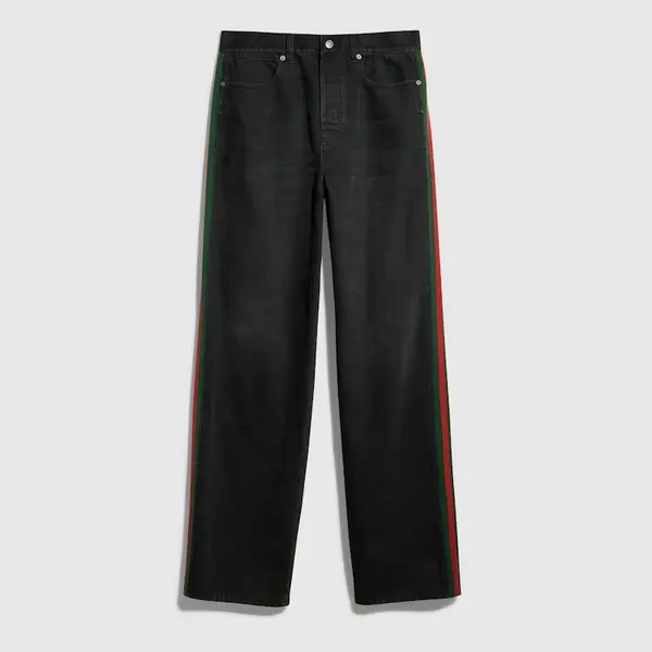 Gucci Cotton Denim Pants With Web Insert