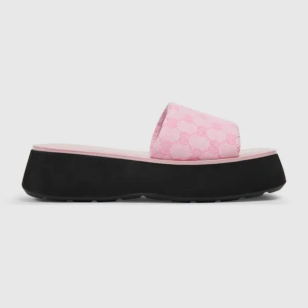 Gucci Gg Canvas Flatform Slide Sandals