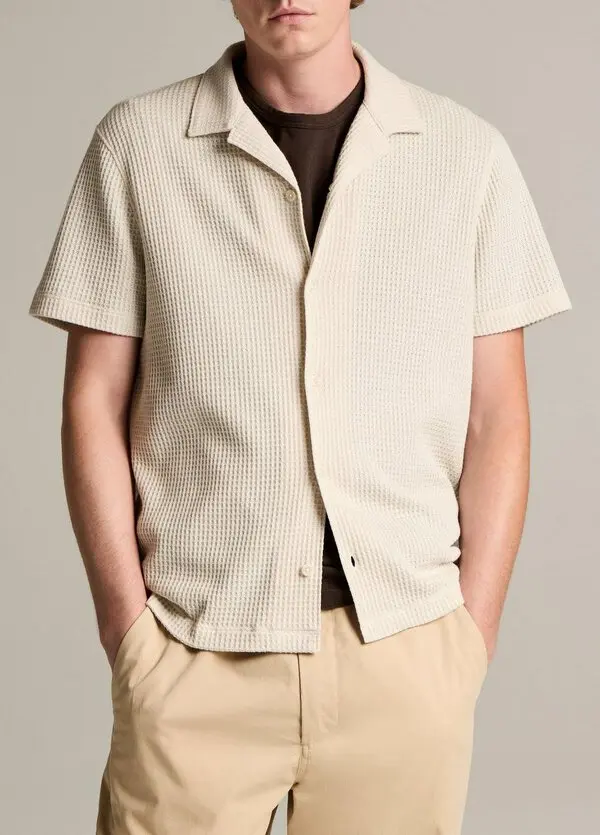 Vince Macro-waffle Cotton-blend Cabana Shirt - Blanco