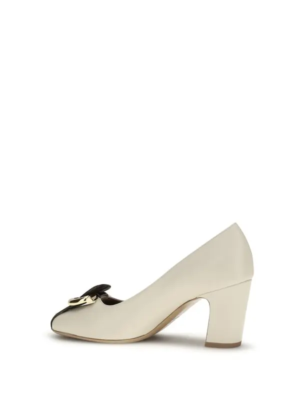 FERRAGAMO Leather Block Heel Pumps With Gancini Detail - Multicolor