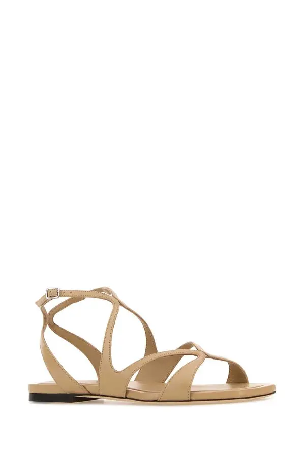 JIMMY CHOO Nappa Leather Ayla Flat Sandals - Brown