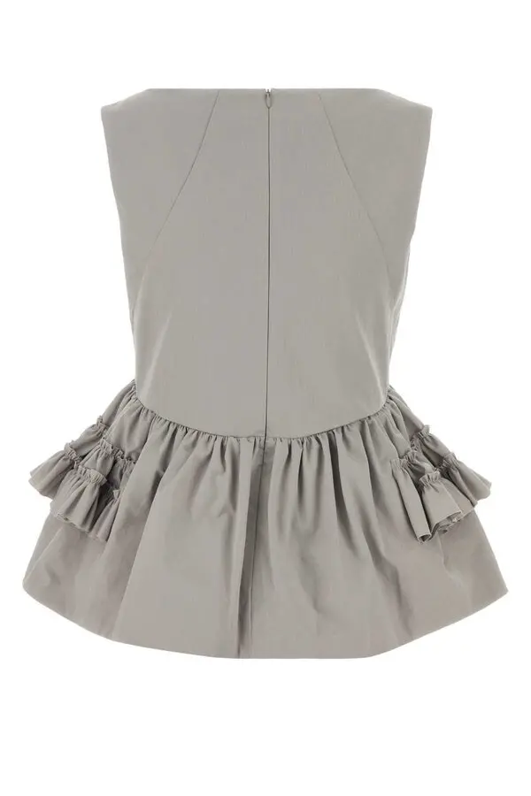 Dries Van Noten Sleeveless Ruffled Cotton Top - Gray