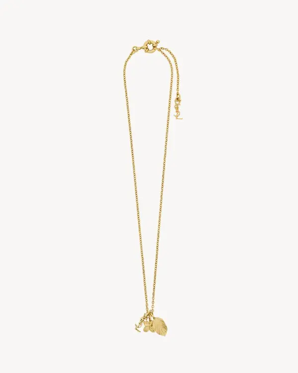 Saint Laurent Cassandre Flower Necklace In Metal - Patinated Gold